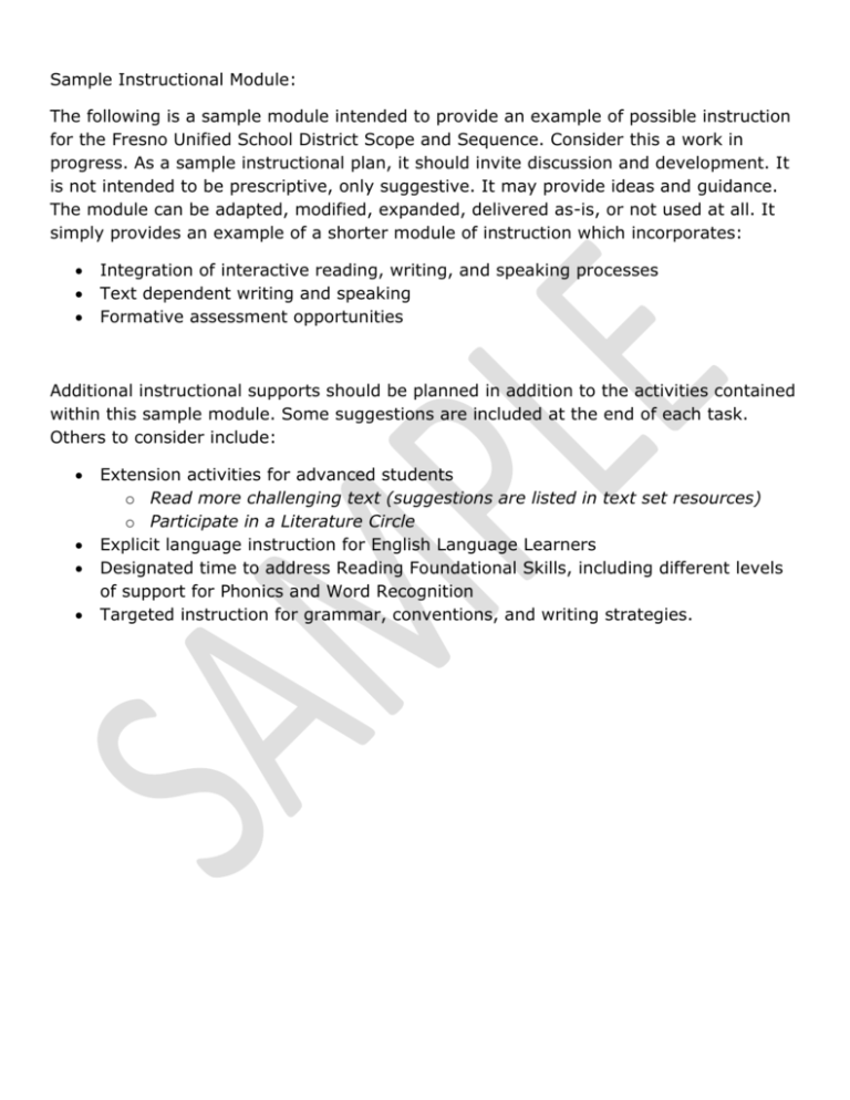 6th Grade ELA Sample OPINION Module 6th Grade ELA Sample OPINION Module