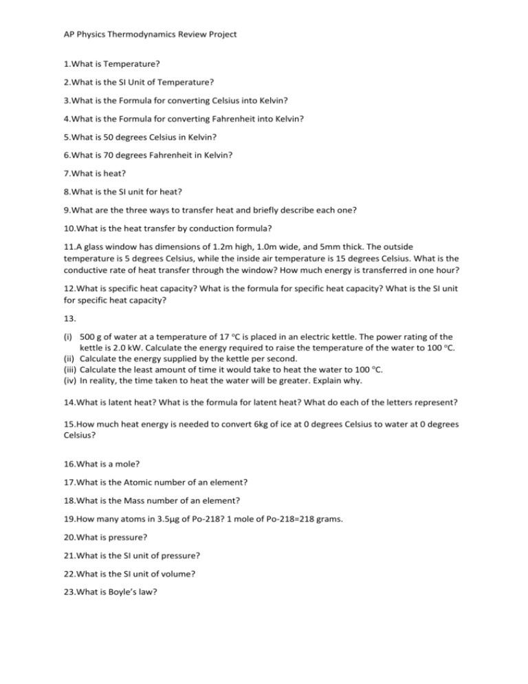 Ap Physics 2 Thermodynamics Review Project Ap Physics 2 Thermodynamics Review Project