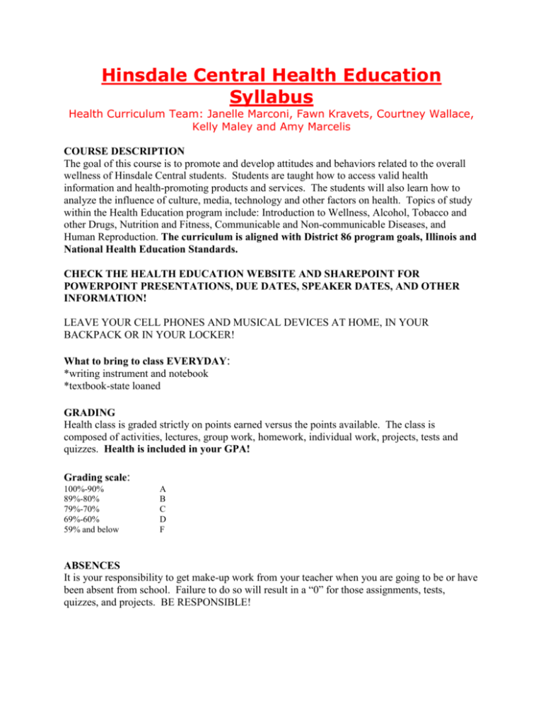 Health Education Syllabus Health Education Syllabus