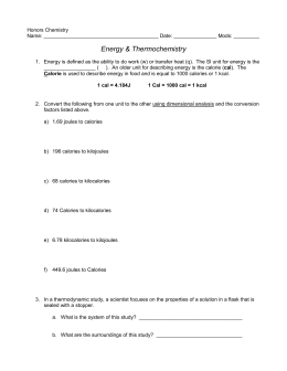 Chemistry Temperature & Specific Heat Worksheet