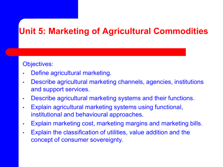 Unit 5: Agricultural Commodities Marketing