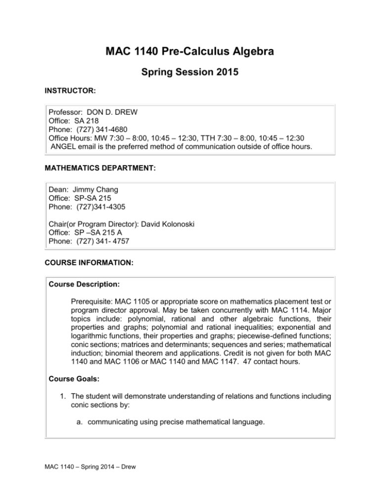 MAC 1140 Pre-Calculus Algebra