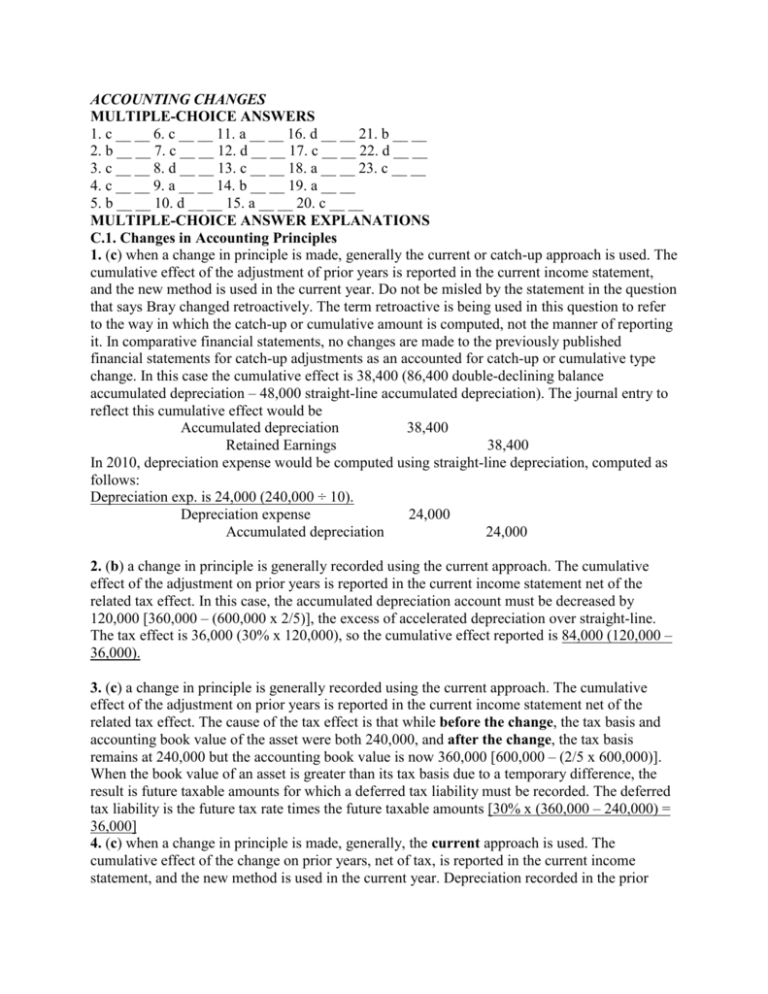 ACCOUNTING CHANGES Answer Key ACCOUNTING CHANGES Answer Key