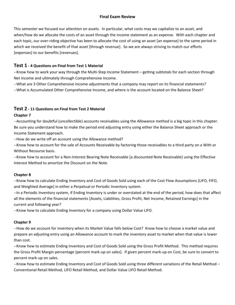Final Exam Review Sheet