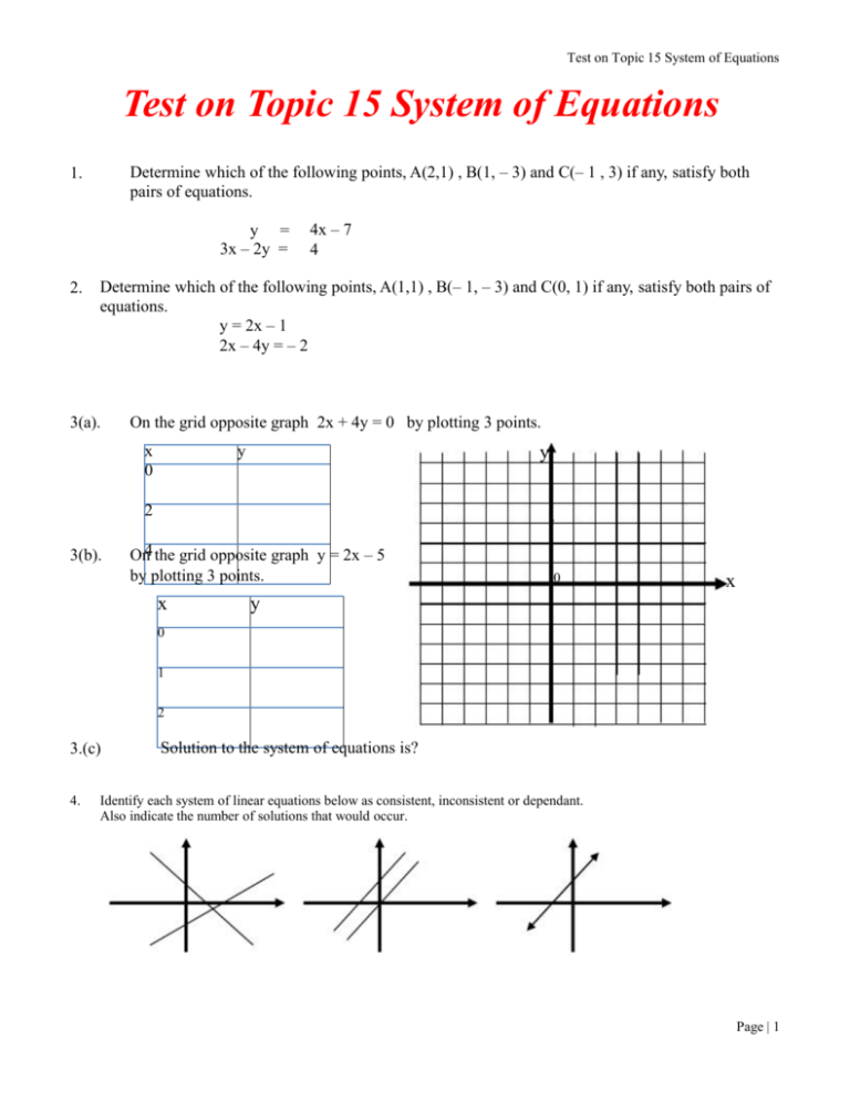 Test on Topic 15 Solving a System of Equations