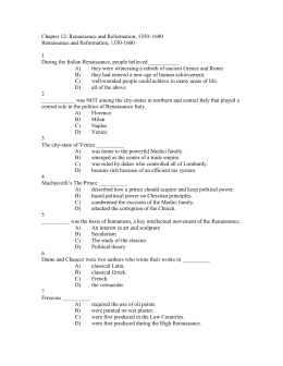 Renaissance and Reformation Study Guide