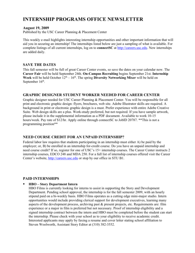 internship programs office newsletter