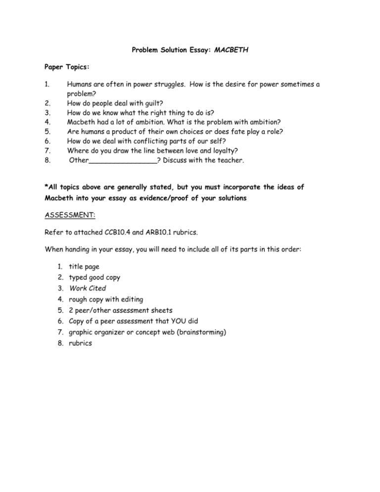 Problem Solution Essay MACBETH Paper Topics Humans Are