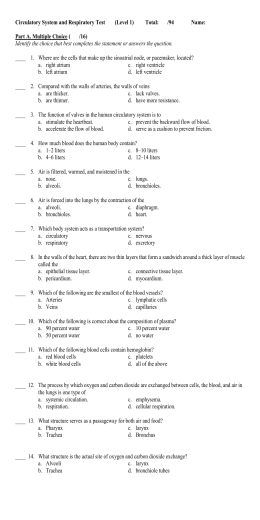 Circulatory and Respiratory System Test Review