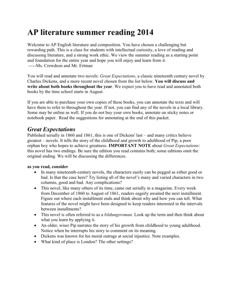 AP Literature Summer Reading 2014 AP Literature Summer Reading 2014