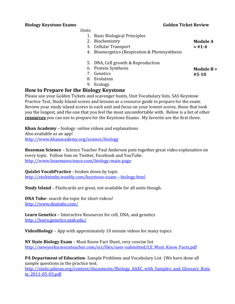 Biology Keystone Exams Golden Ticket