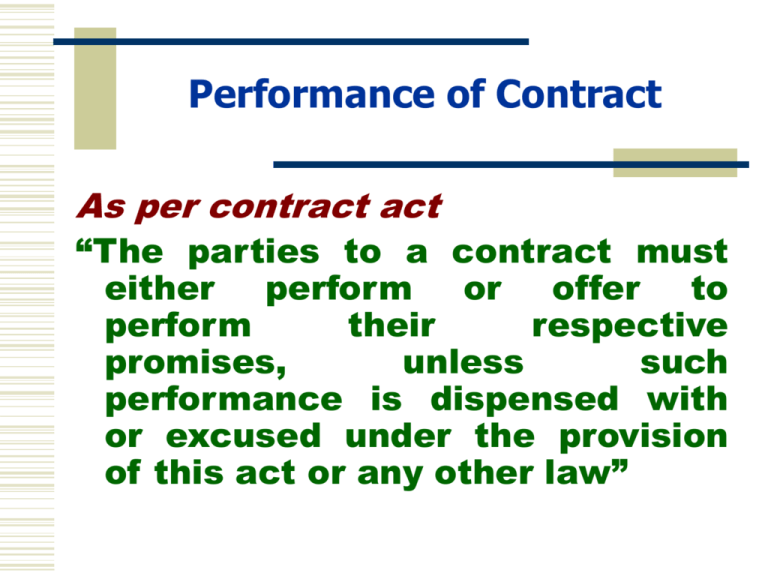 Performance Of Contract