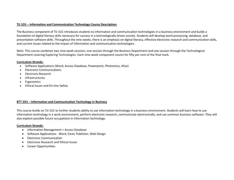 Business Course Descriptions