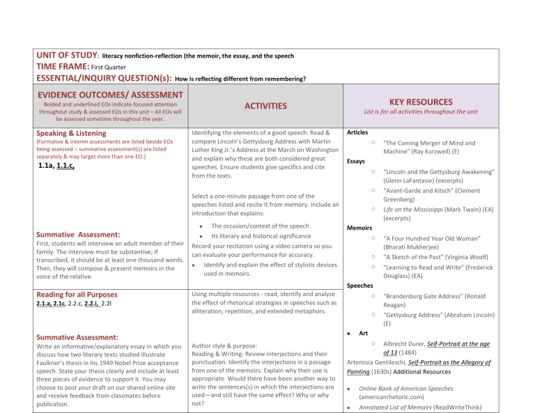 Unit Template ELA 9th Grade Sample Unit Template ELA 9th Grade Sample