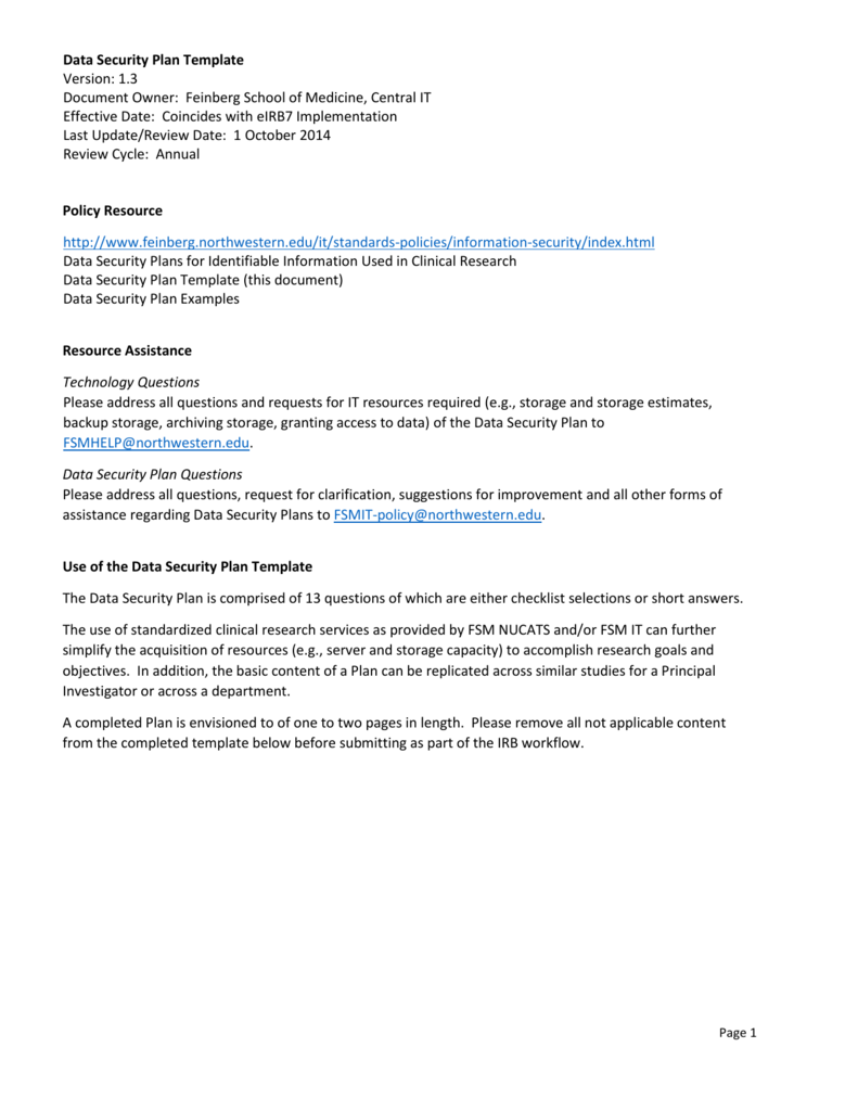 Dot Security Plan Template