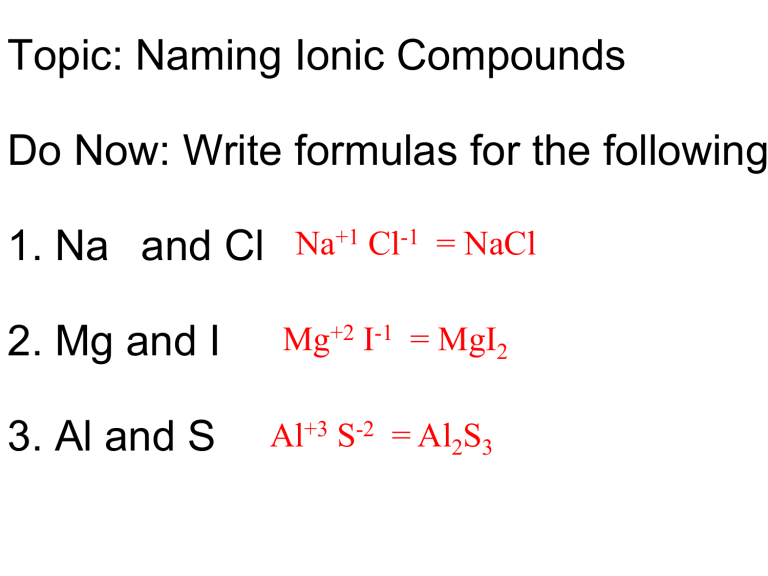 Binary Ionic Compounds Writing Formulas And Naming Compounds Riset