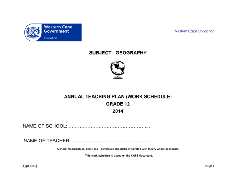 Caps Grade 12 Annual Teaching Plan