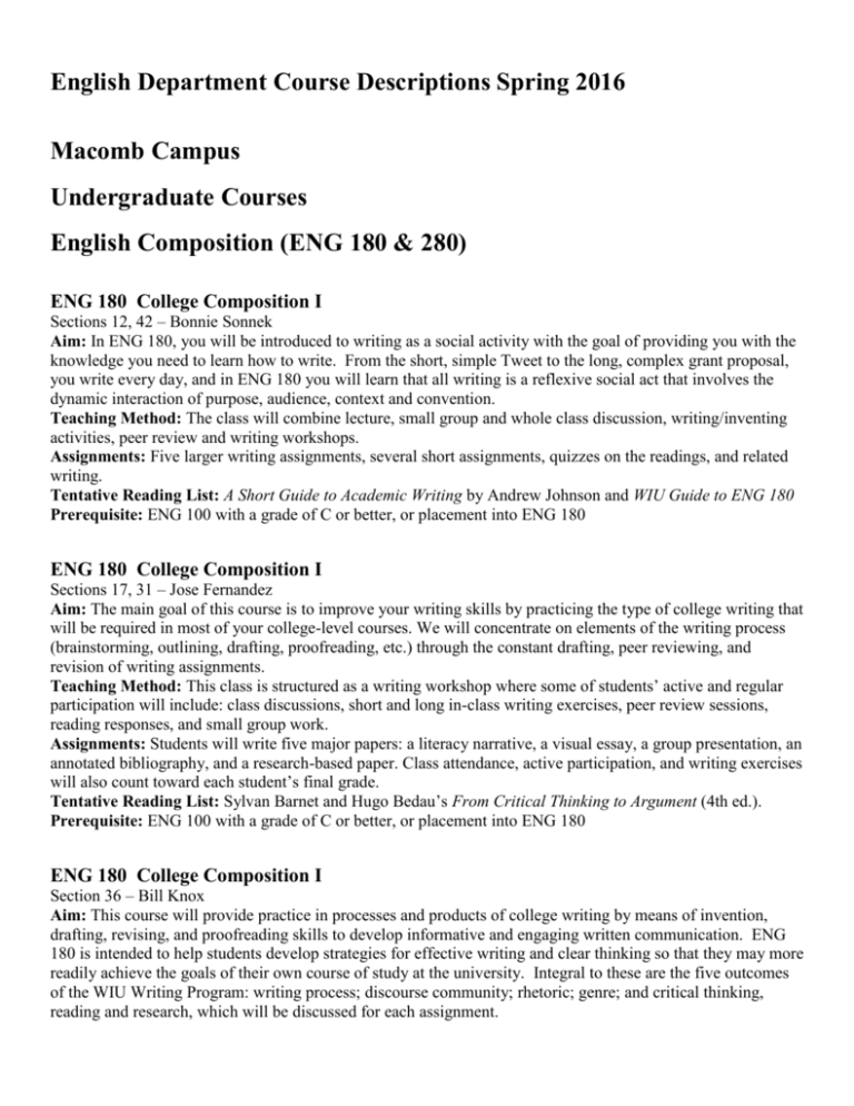 Spring 2016 Course Descriptions