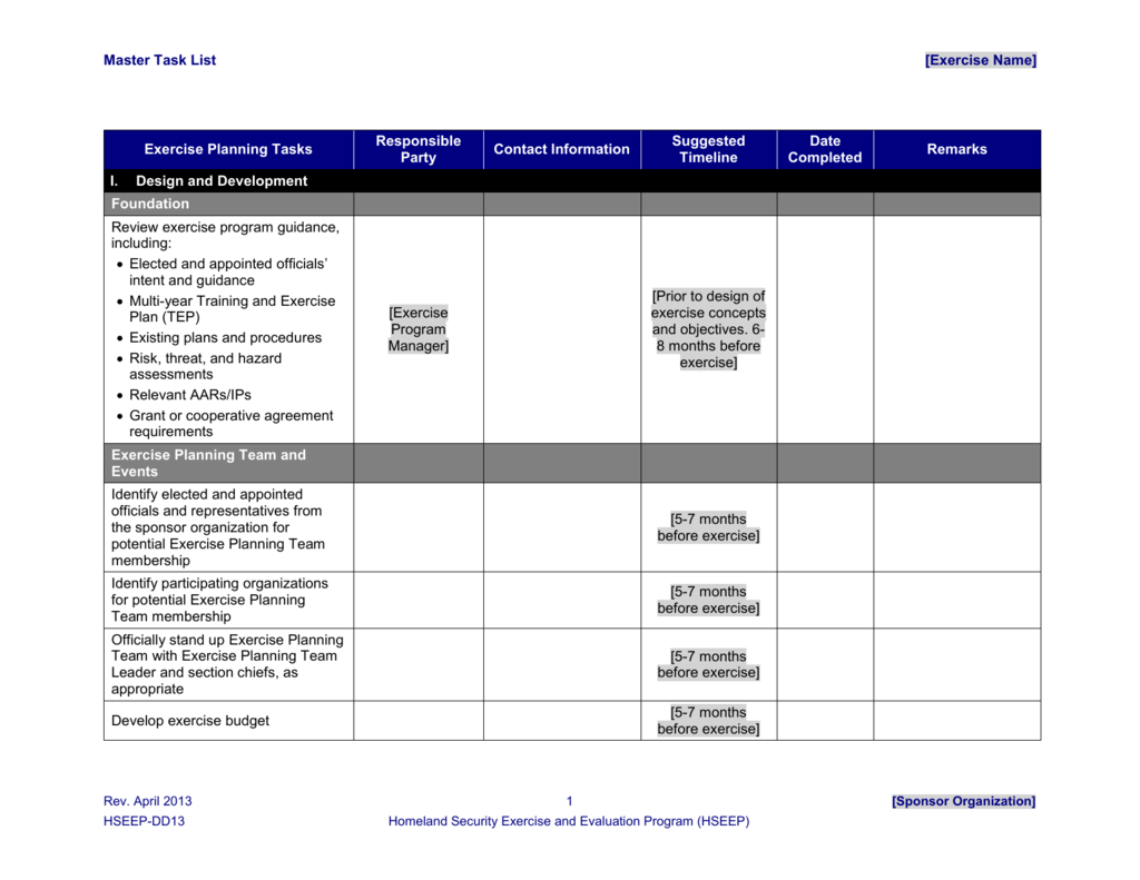 Master Task List Template