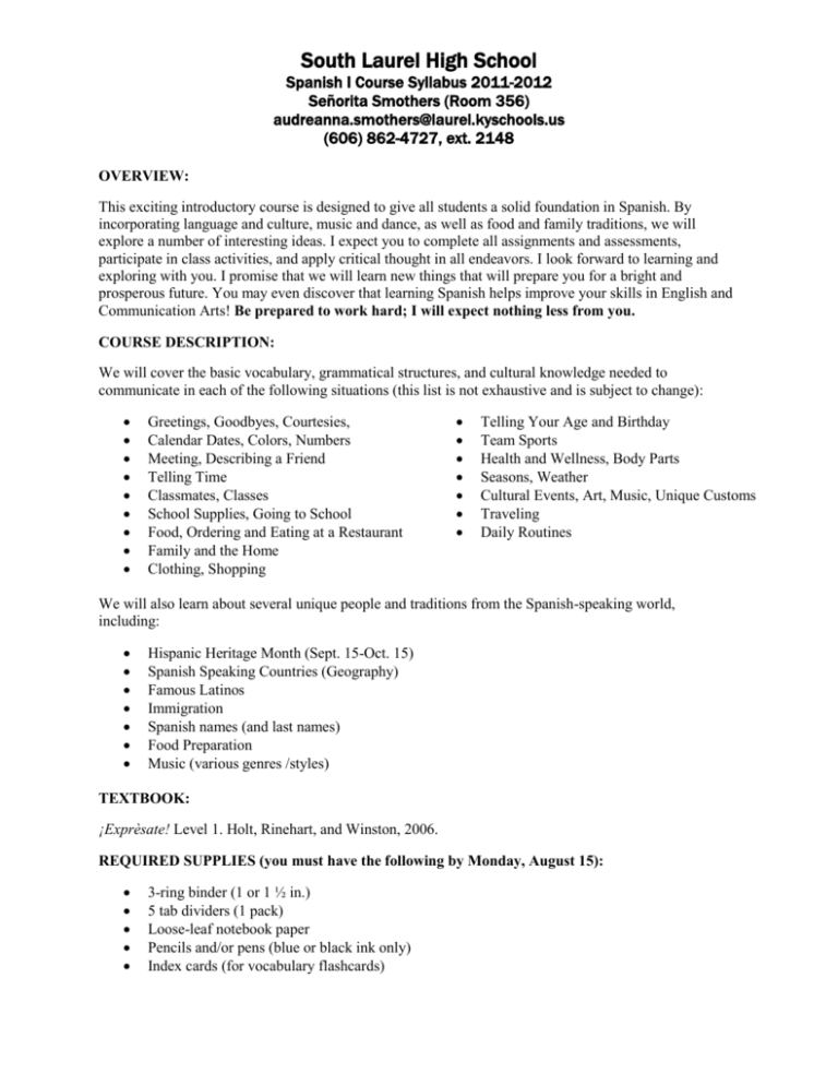 Spanish I Syllabus Laurel County Schools