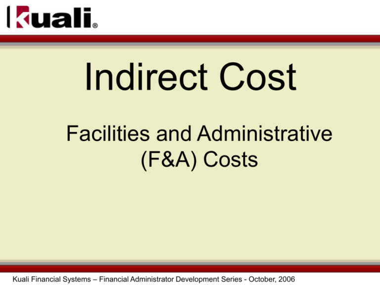 Indirect F A Costs Indirect F A Costs