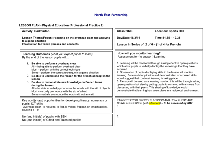 LESSON PLAN Physical Education