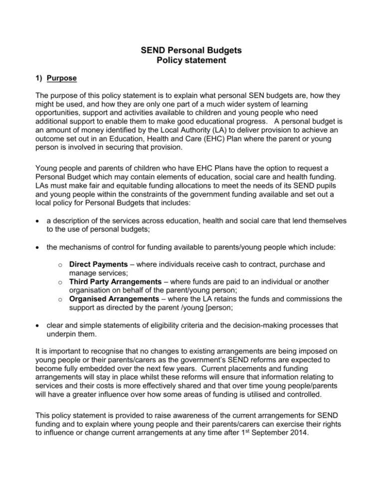 SEND Personal Budgets Policy Statement