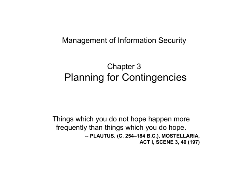 Planning For Contingencies