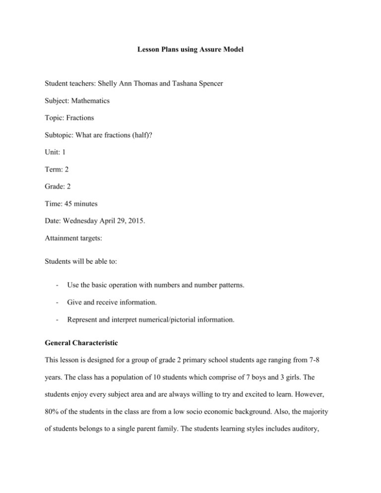 Lesson plans using assure model Lesson plans using assure model
