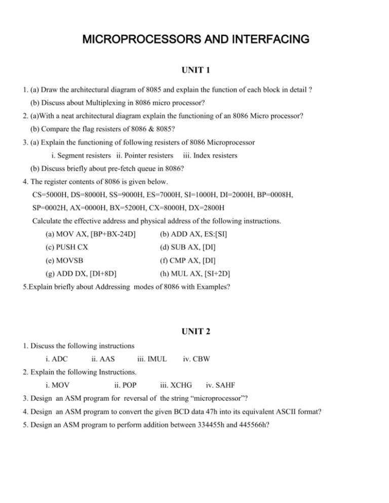 Microprocessors & Interfacing Exam Questions