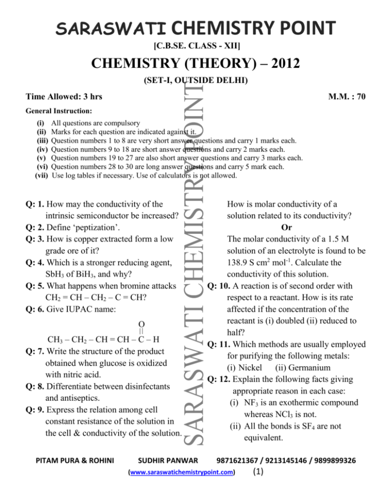 Q 1 SARASWATI CHEMISTRY POINT