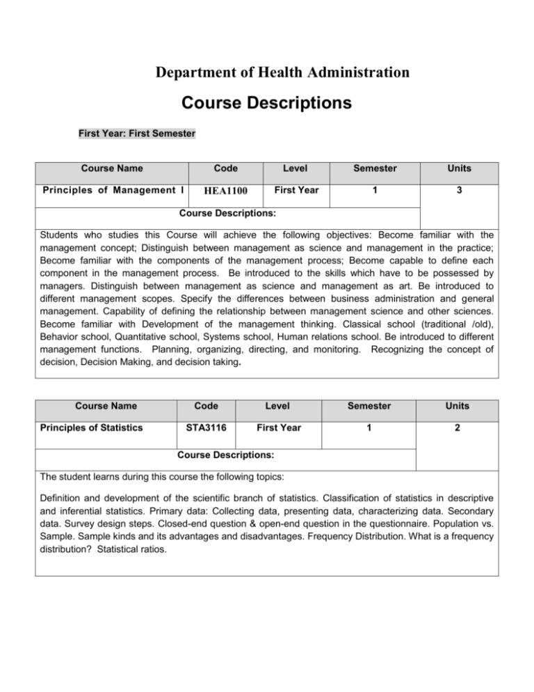 First Year: Second Semester