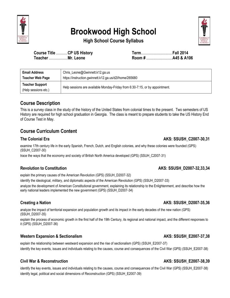 US Hist Syllabus Brookwood High School