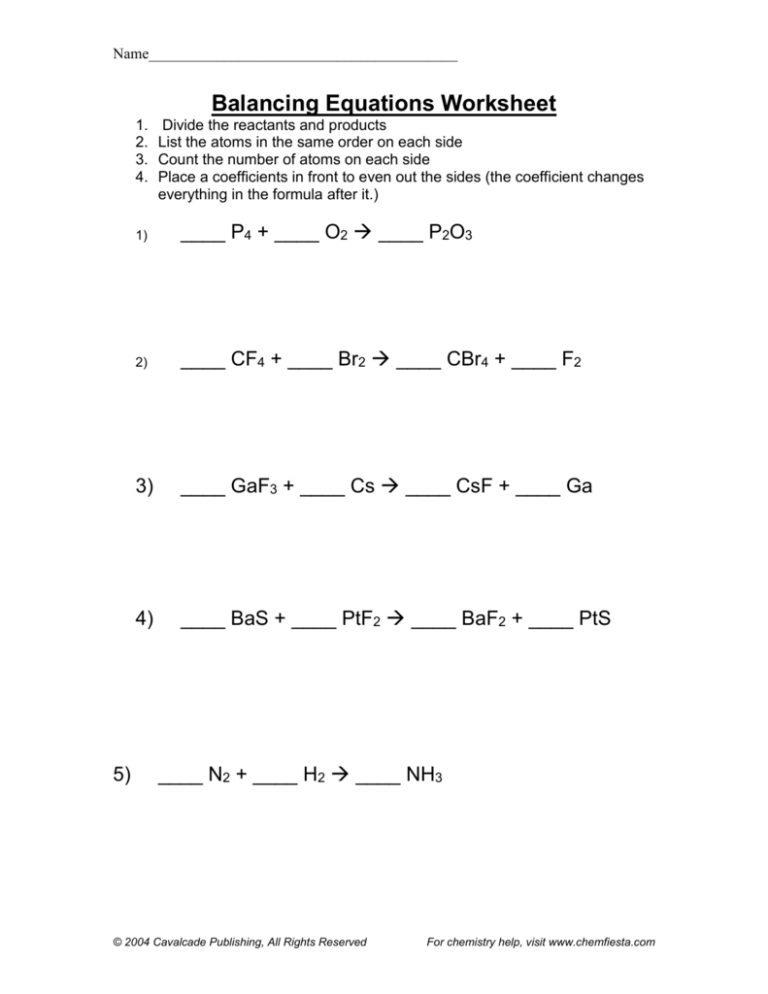 Exemplary Chemfiesta Balancing Equations Practice Worksheet Answers A 