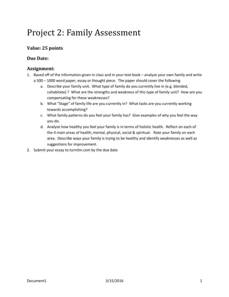 Project 2 - Family assessment
