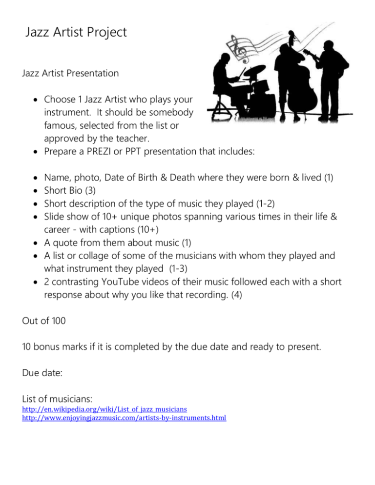 List Of Jazz Artists By Instruments List Of Jazz Artists By Instruments