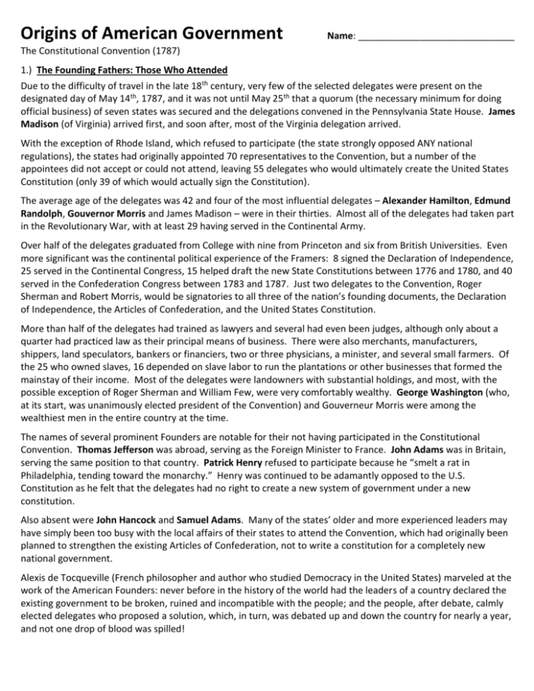 Origins of American Government