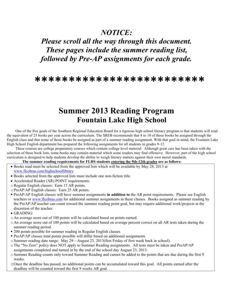 9 Th Grade Reading Requirements