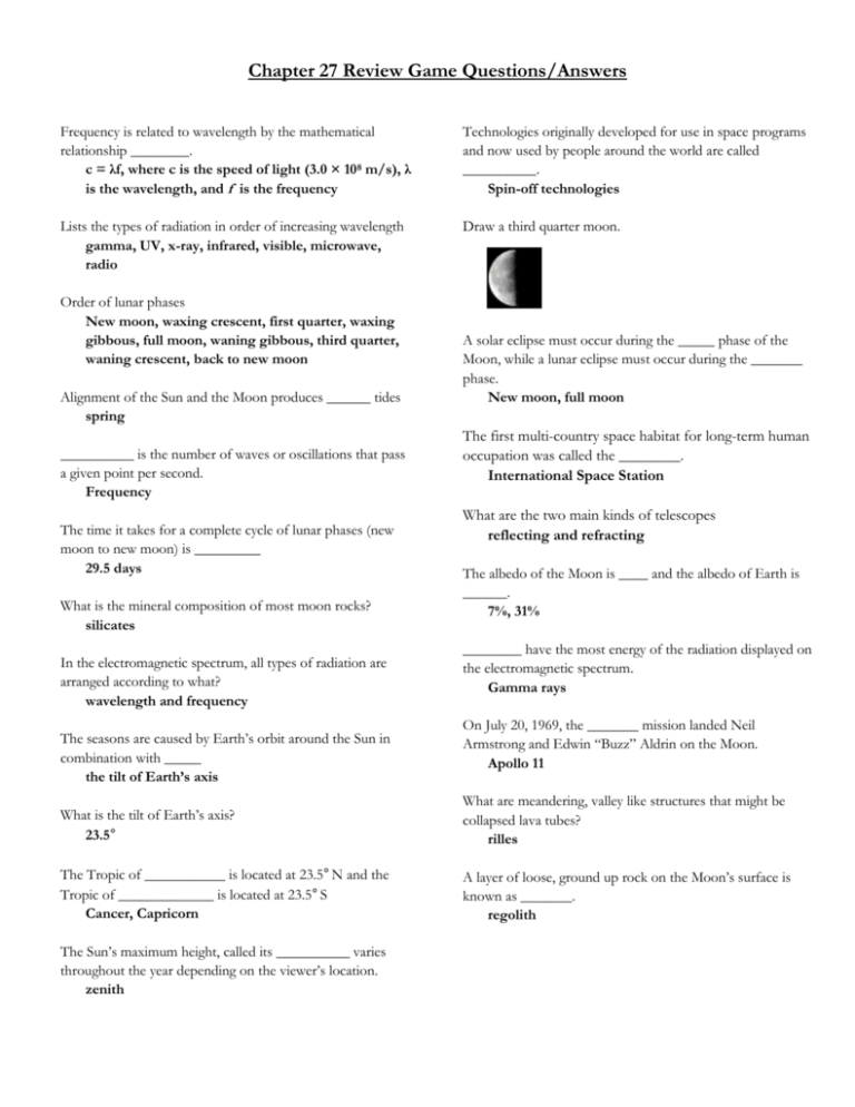 Chapter 27 Review Game Questions Answers