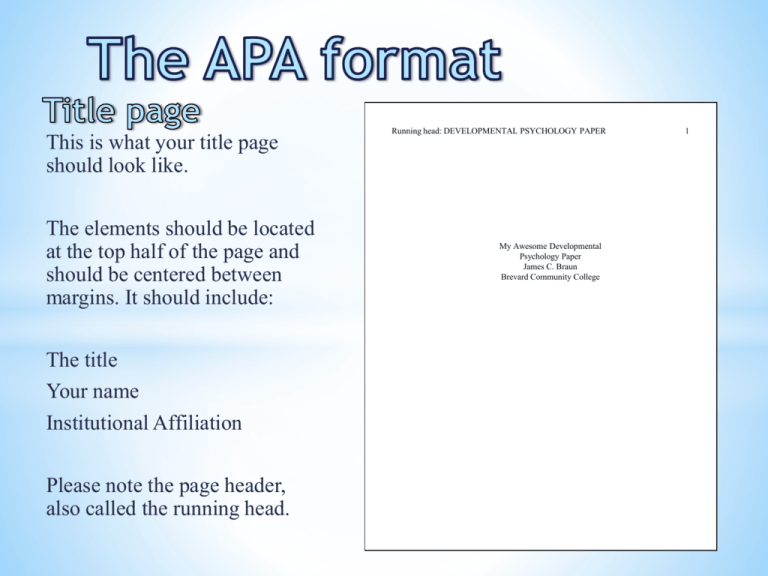 The APA Format Eastern Florida State College