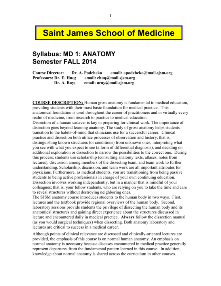 Anatomy Course Syllabus example 