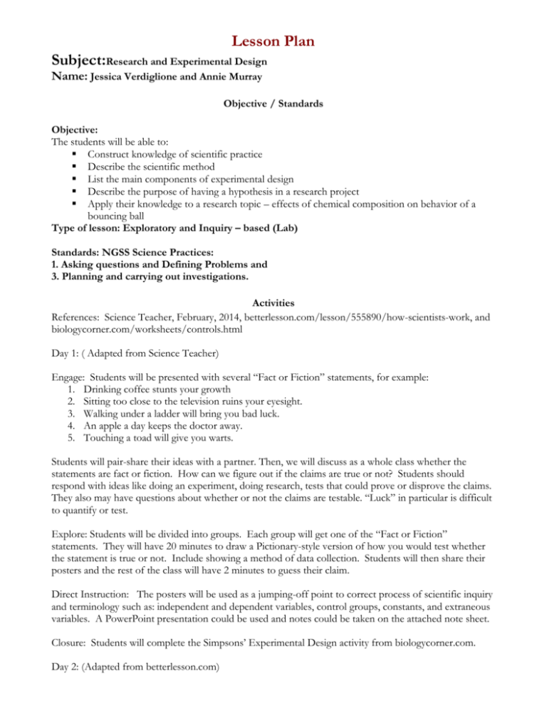 Research & Experimental Design Lesson Plan: Bouncing Ball Lab