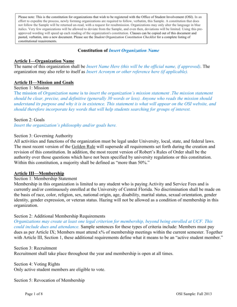 sample constitution - OSI - University of Central Florida
