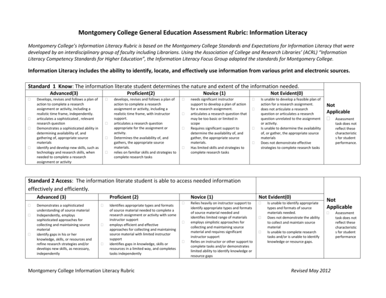 Information Literacy Rubric: Montgomery College