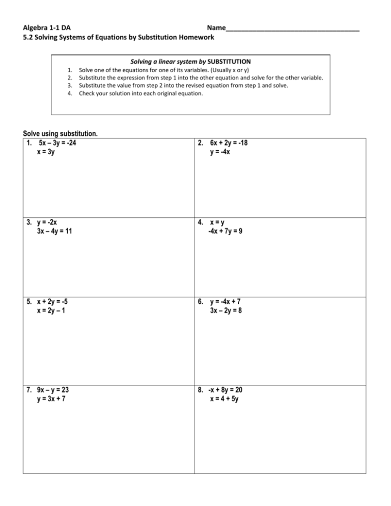 Solving Systems By Substitution