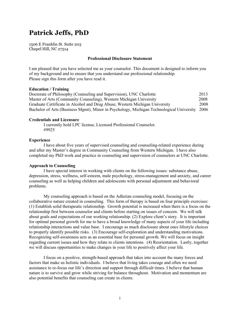 Professional Disclosure Statement Professional Disclosure Statement