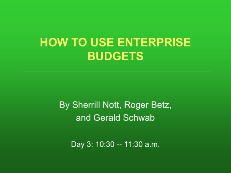 How To Use Enterprise Budgets How To Use Enterprise Budgets