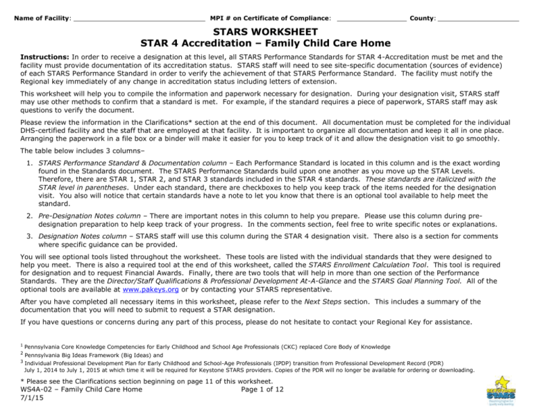 STAR 4A Worksheet - Family Child Care Homes 2015-16 (WS4A-02)