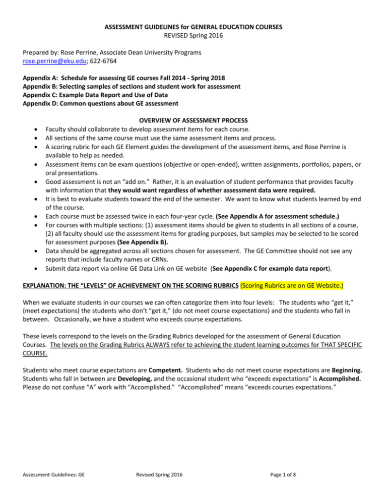 GE Assessment Guidelines, Sample Report & Use of Data, FAQs