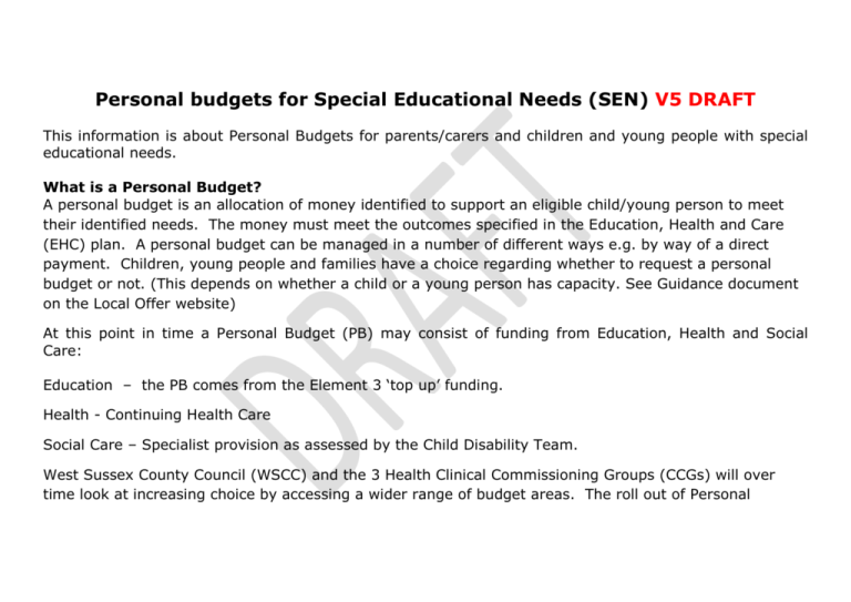 Personal Budgets For SEN D DRAFT 